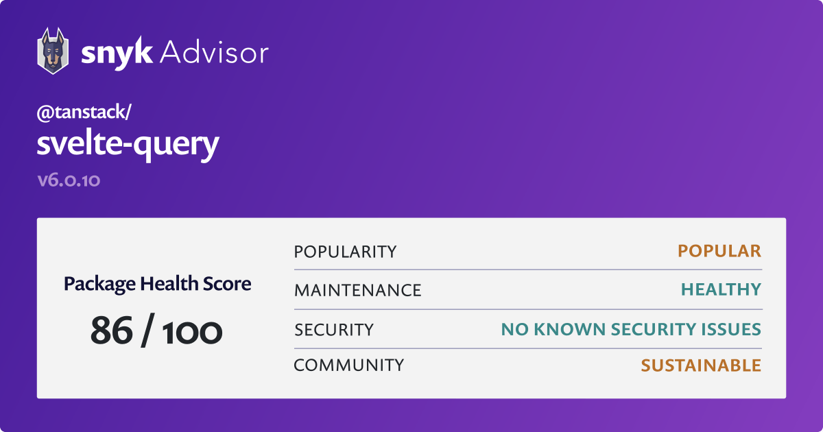 @tanstack/svelte-query - npm Package Health Analysis | Snyk