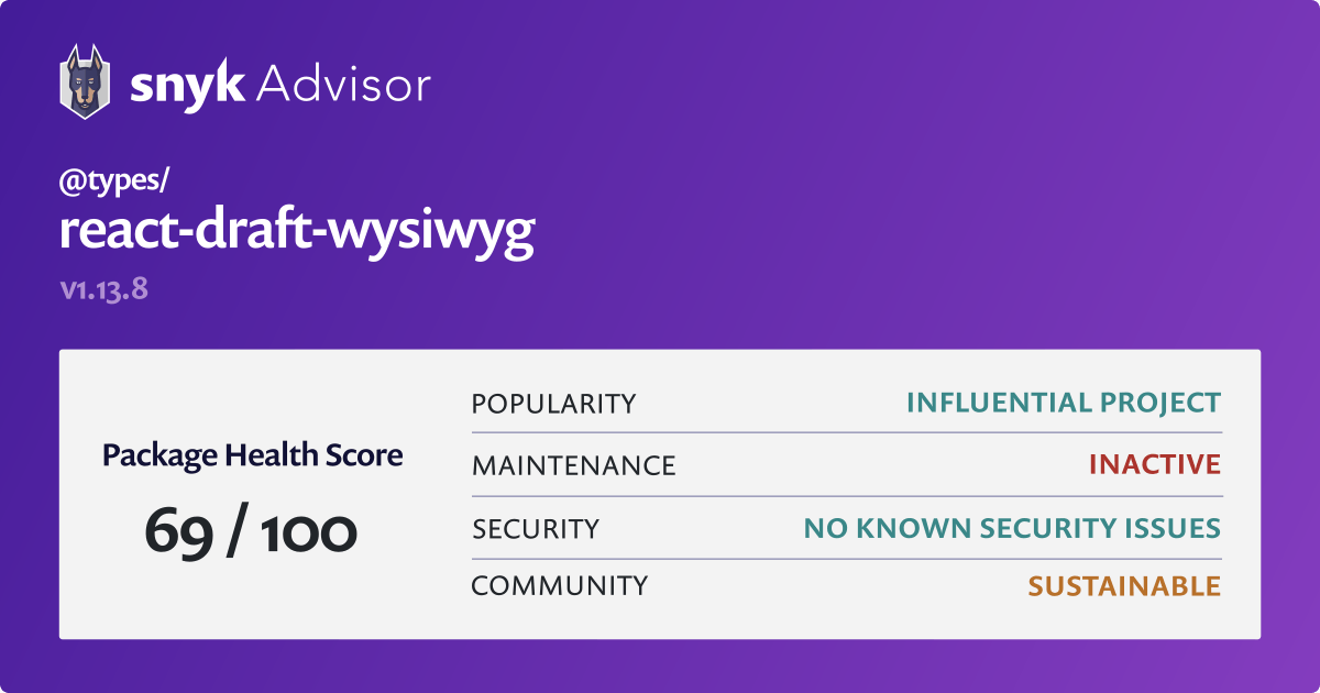 Typesreact Draft Wysiwyg Npm Package Snyk