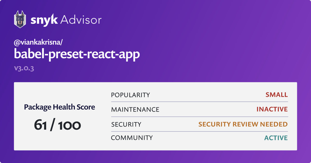 @viankakrisna/babel-preset-react-app - npm package | Snyk @viankakrisna/babel-preset-react-app - npm package | Snyk