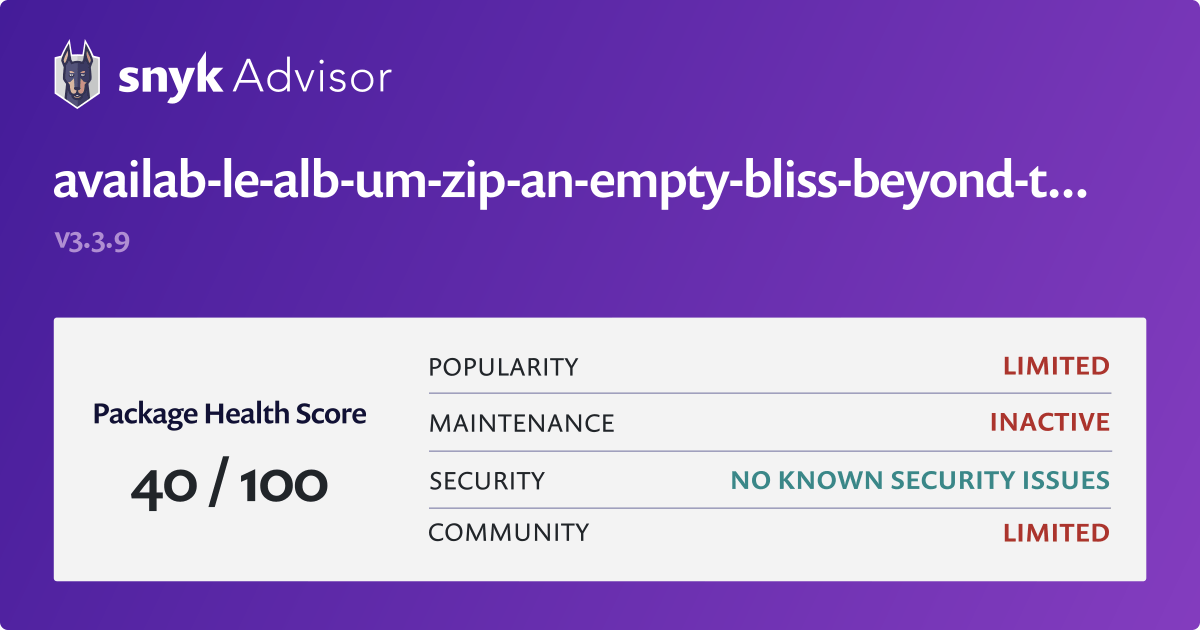 Availab Le Alb Um Zip An Empty Bliss Beyond This World B3n2p Lgqjnx Npm Package Snyk