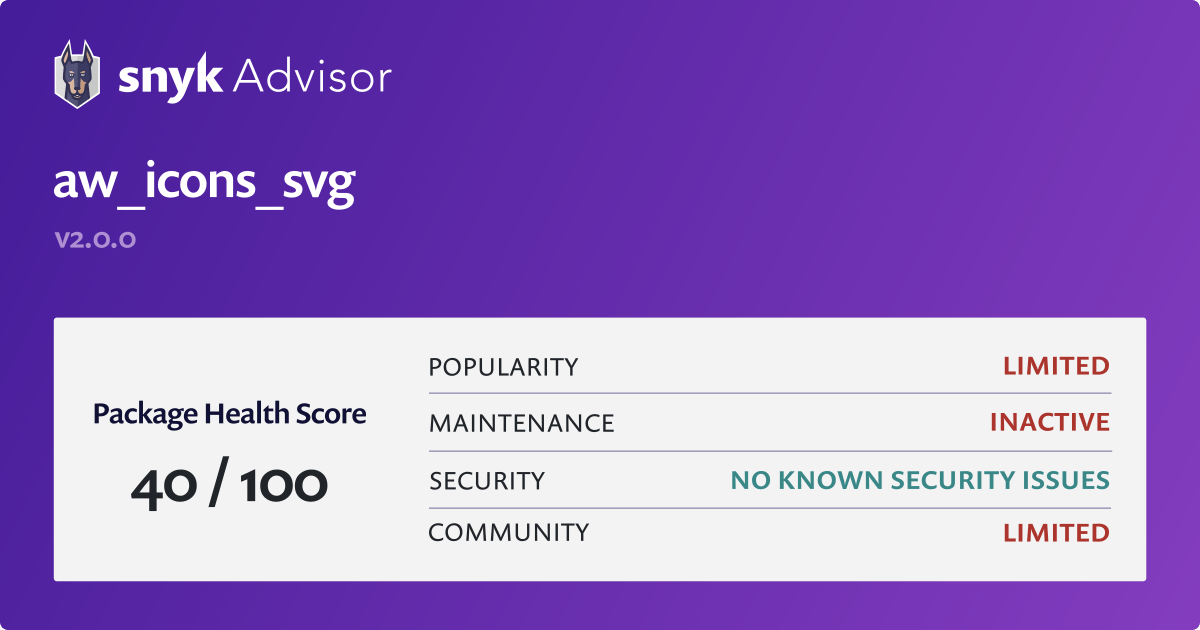 aw_icons_svg - npm Package Health Analysis | Snyk