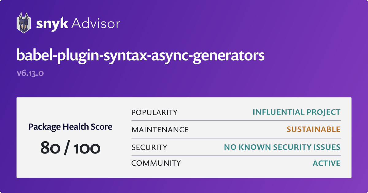 Babel Plugin Syntax Async Generators Npm Package Snyk