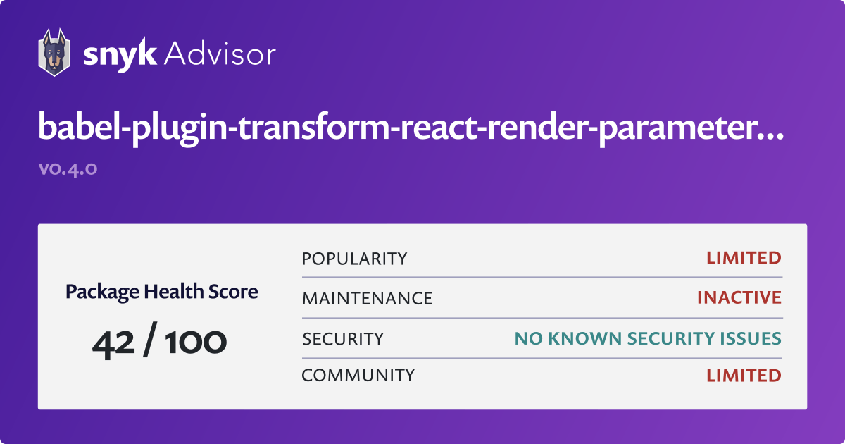 Babel Plugin Transform React Render Parameters Npm Package Snyk