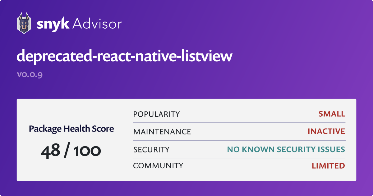 deprecated-react-native-listview - npm package | Snyk deprecated-react-native-listview - npm package | Snyk