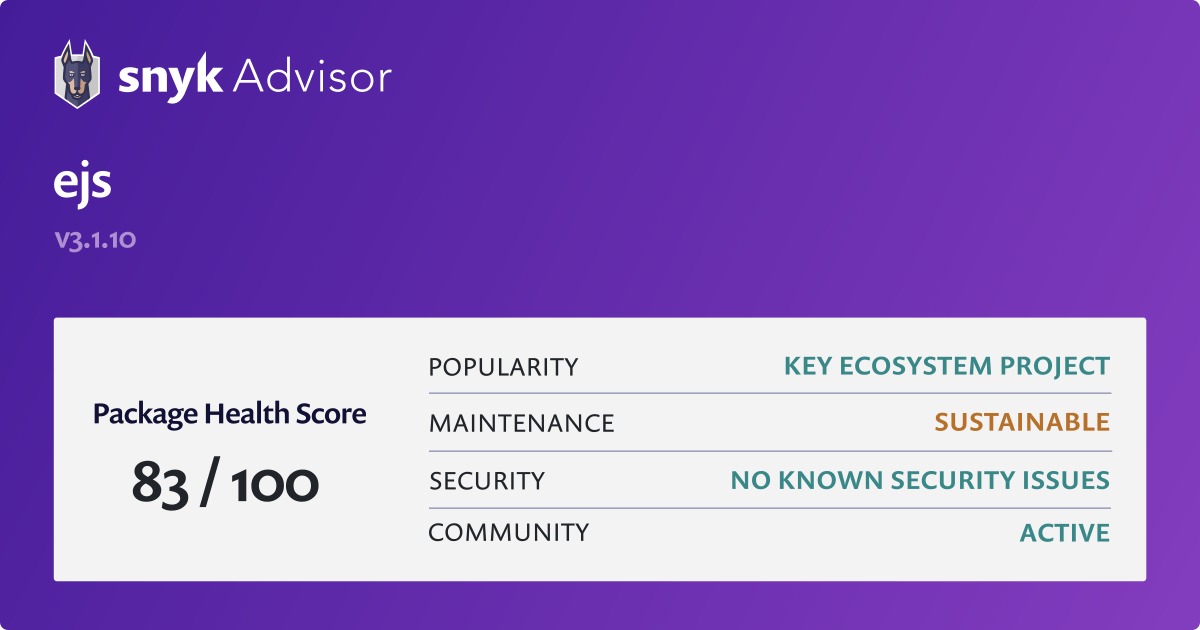 Ejs Npm Package Health Analysis Snyk