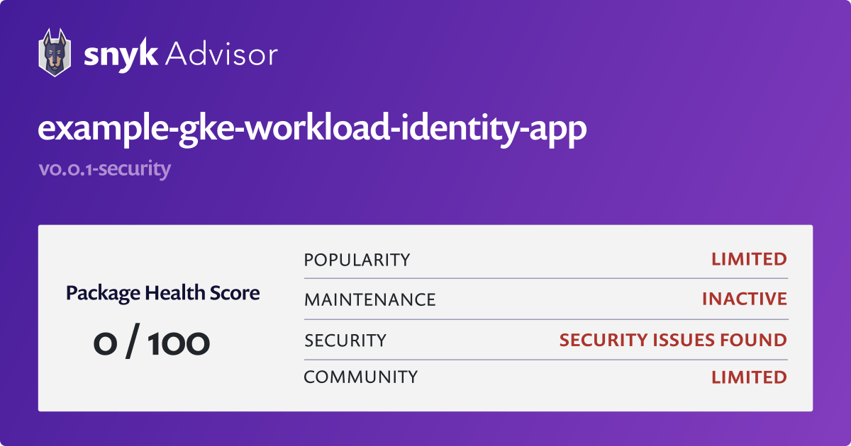 example-gke-workload-identity-app - npm package | Snyk example-gke-workload-identity-app - npm package | Snyk