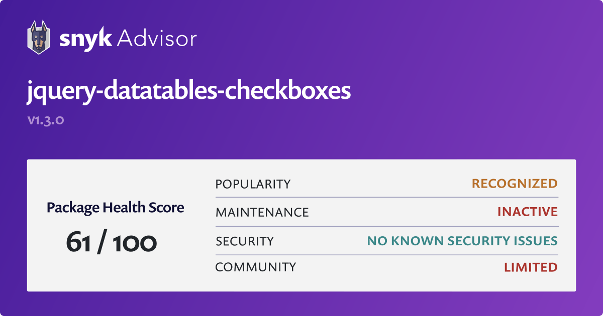 Jquery Datatables Checkboxes Npm Package Snyk