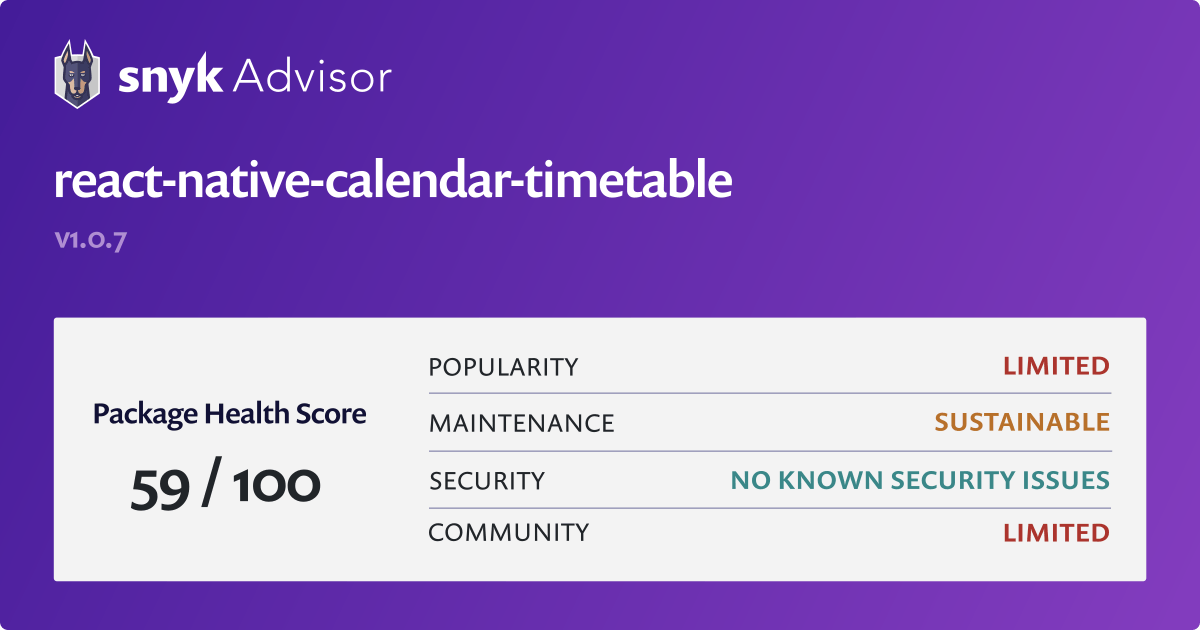 React Native Calendar Timetable Npm Package Snyk
