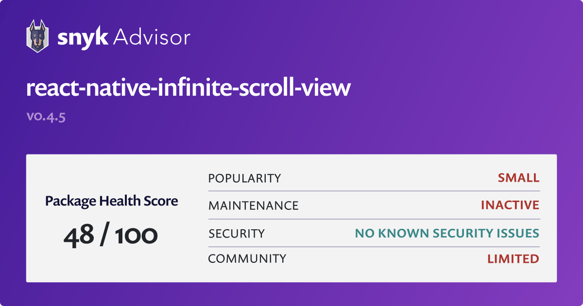 React Native Infinite Scroll View Npm Package Snyk