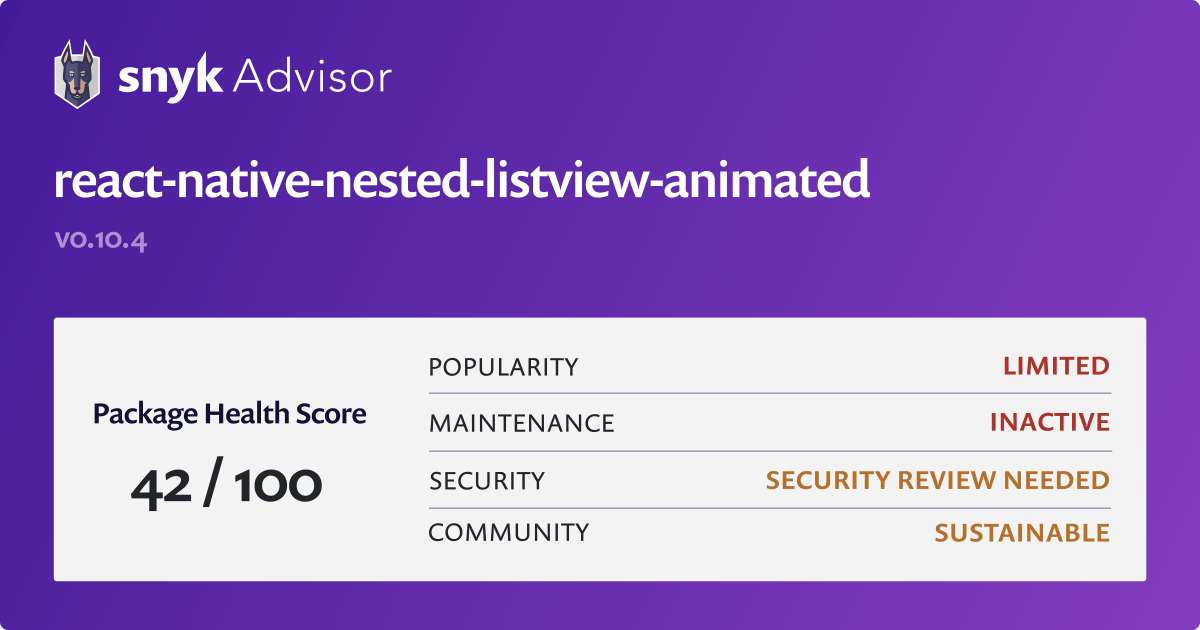 React Native Nested Listview Animated Npm Package Snyk