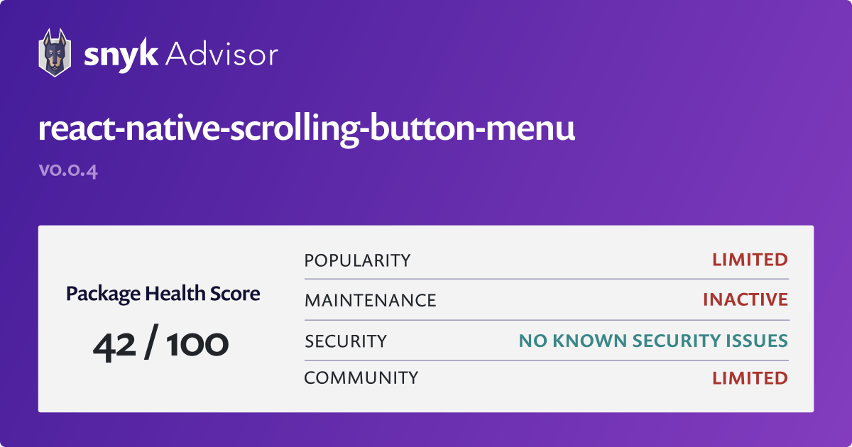 React Native Scrolling Button Menu Npm Package Snyk