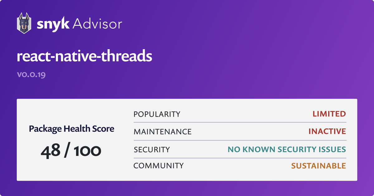 React Native Threads Npm Package Health Analysis Snyk