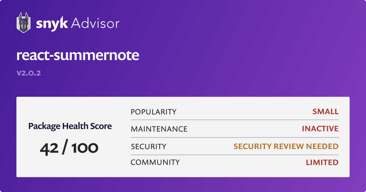 React Summernote Npm Package Health Analysis Snyk