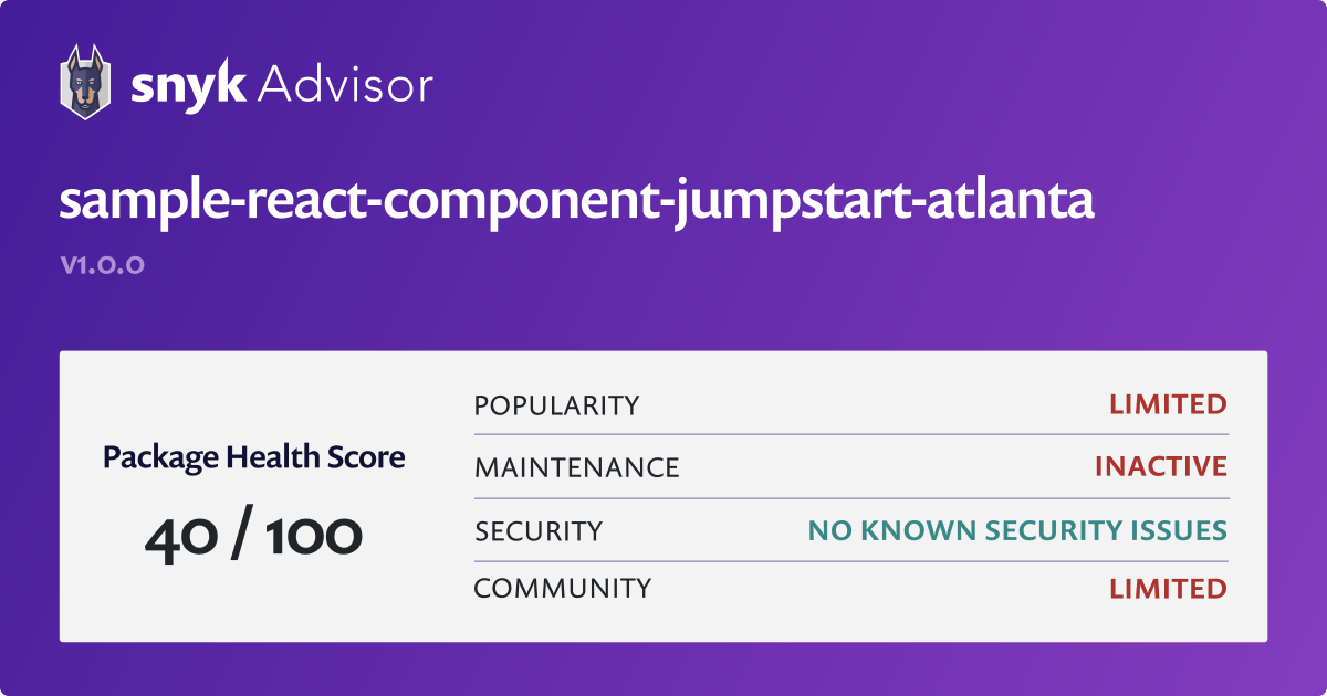 sample-react-component-jumpstart-atlanta - npm package | Snyk sample-react-component-jumpstart-atlanta - npm package | Snyk