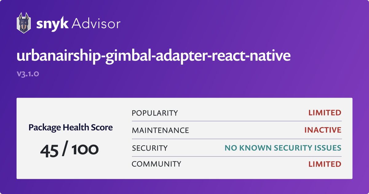 Urbanairship Gimbal Adapter React Native Npm Package Snyk