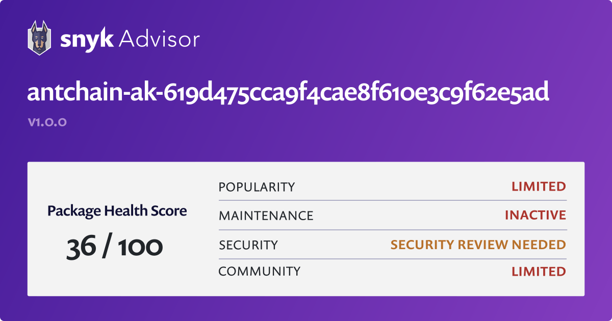 antchain-ak-619d475cca9f4cae8f610e3c9f62e5ad - Python package | Snyk