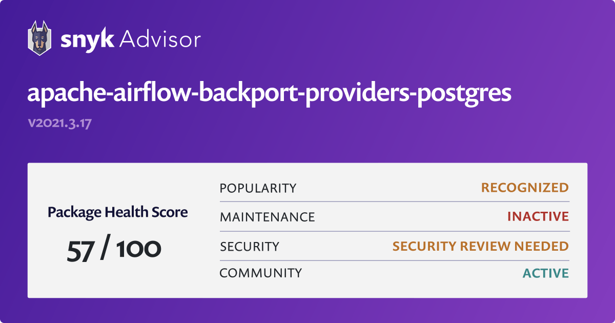 Apache Airflow Backport Providers Postgres Python Package Snyk