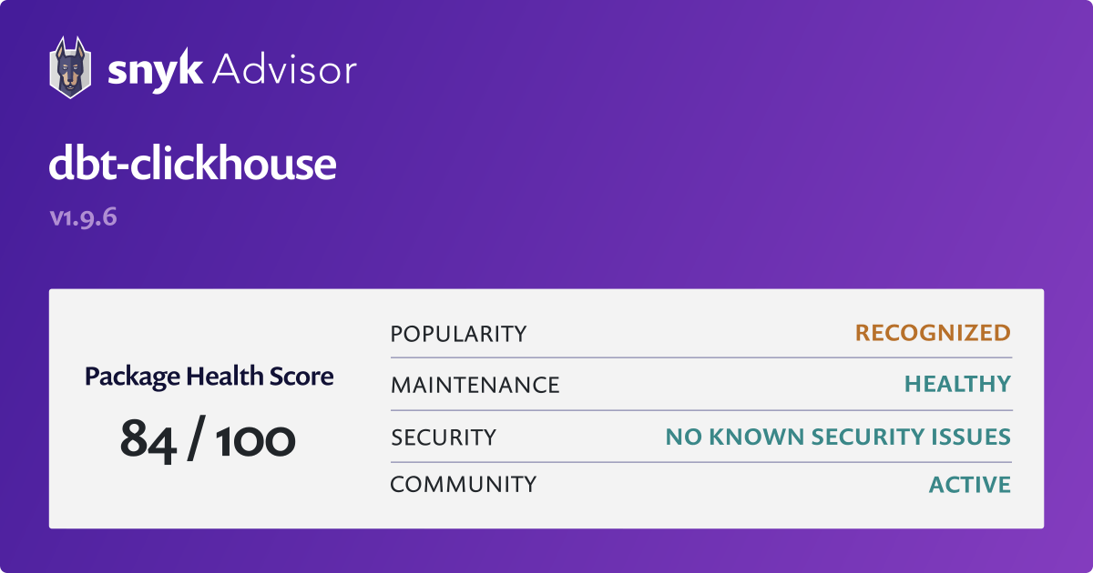 dbt-clickhouse - Python Package Health Analysis | Snyk