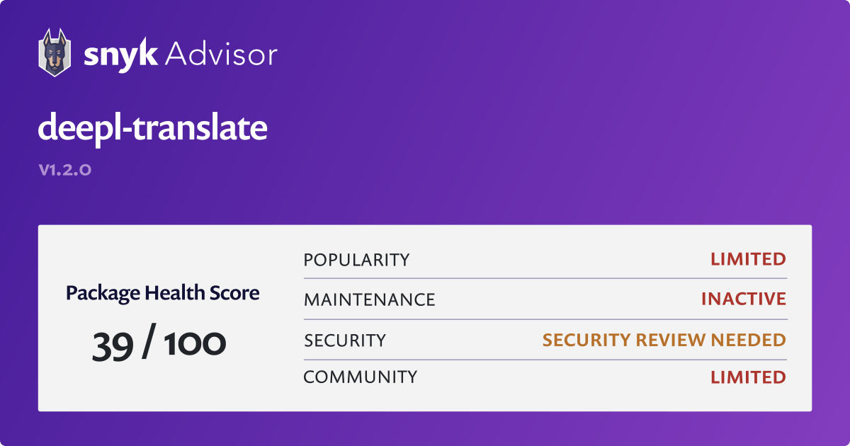 deepl-translate - Python Package Health Analysis | Snyk
