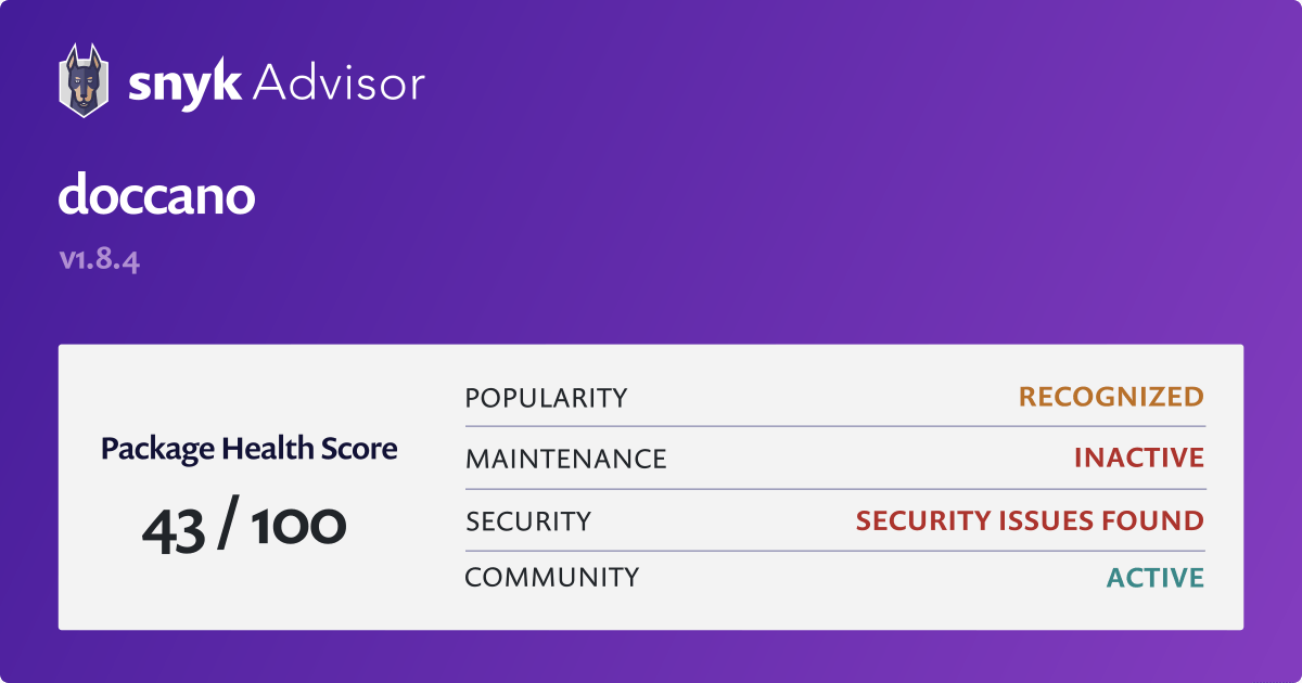 Doccano Python Package Health Analysis Snyk