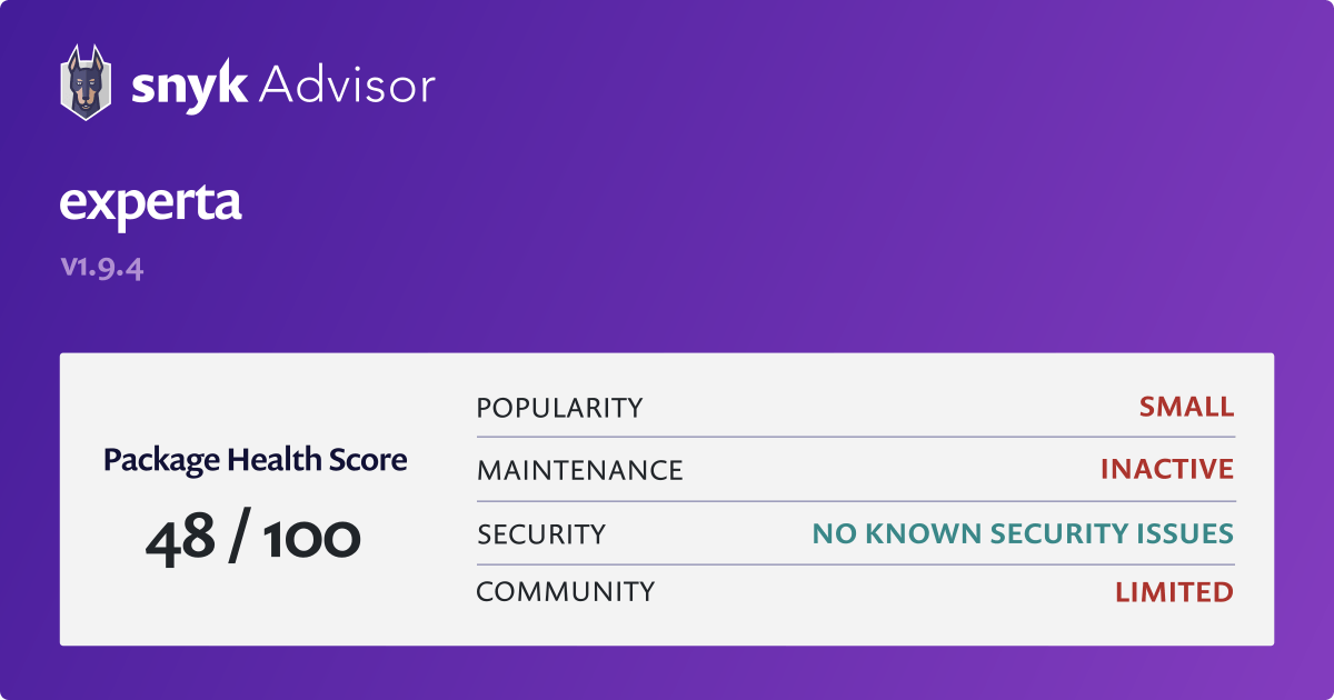 experta - Python Package Health Analysis | Snyk