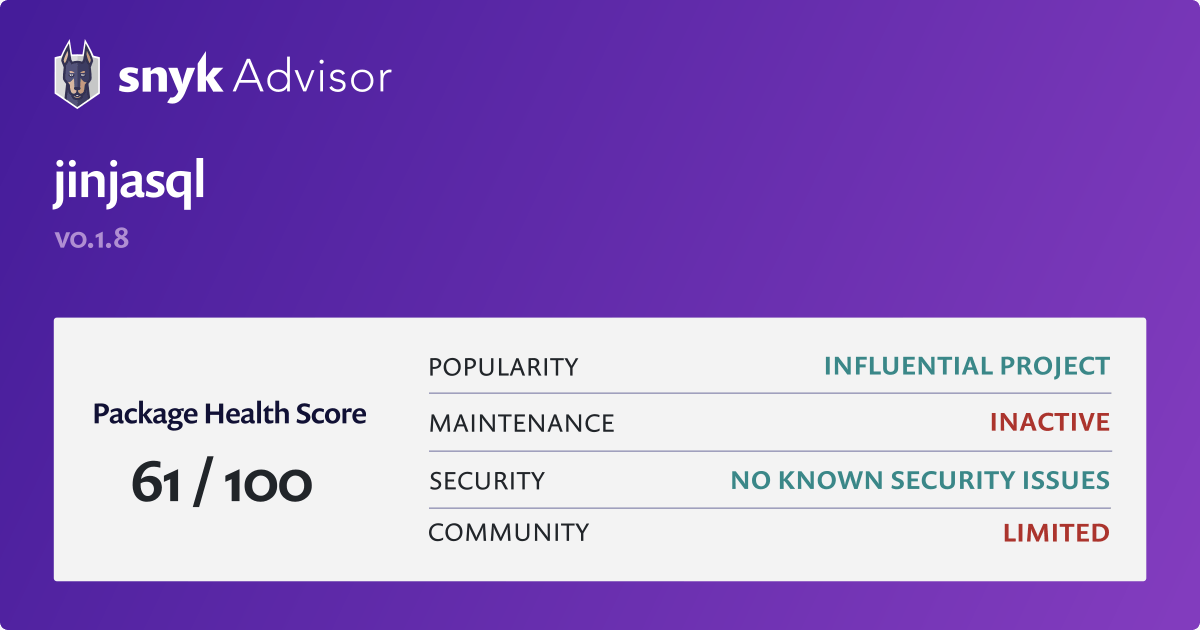 jinjasql - Python Package Health Analysis | Snyk