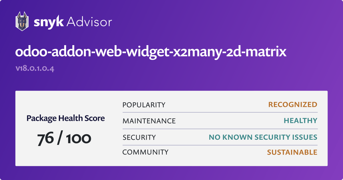 Odoo Addon Web Widget X2many 2d Matrix Python Package Snyk