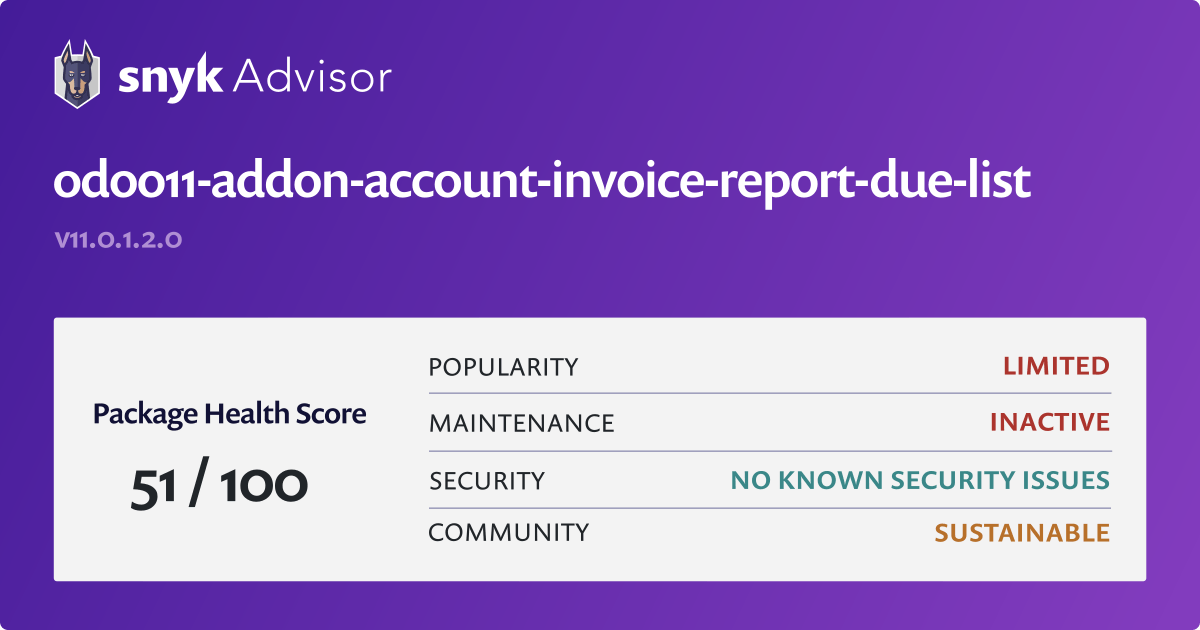 Odoo11 Addon Account Invoice Report Due List Python Package Snyk