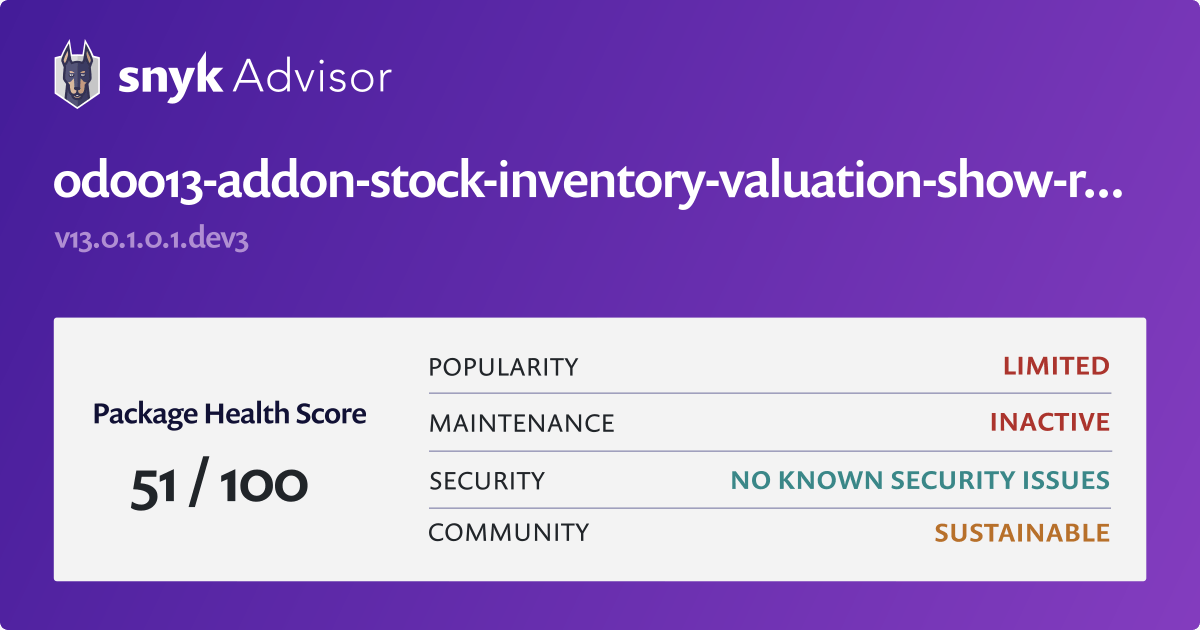 Odoo13 Addon Stock Inventory Valuation Show Remaining Python Package Snyk