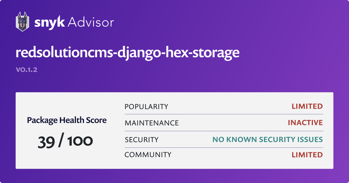 Redsolutioncmsdjango Hex Storage Python Package Snyk