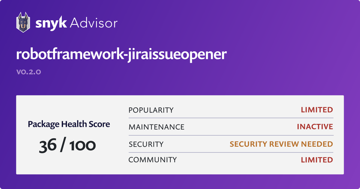Robotframework Jiraissueopener Python Package Snyk