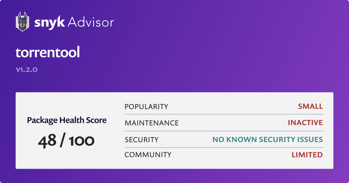 torrentool - Python Package Health Analysis | Snyk