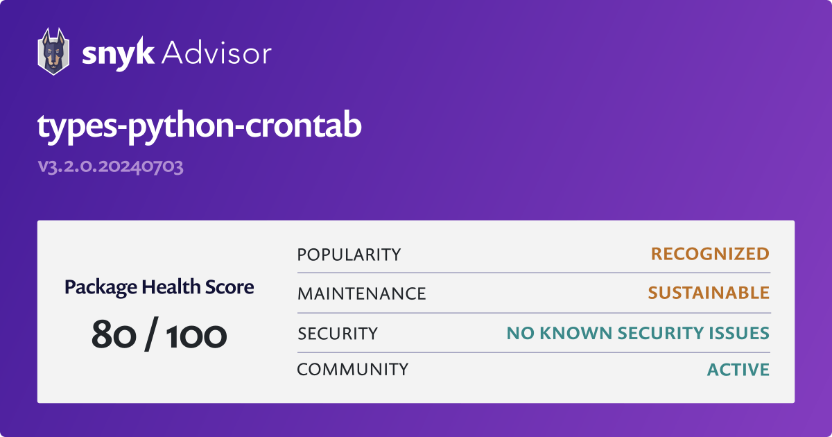 Types Python Crontab Python Package Health Analysis Snyk
