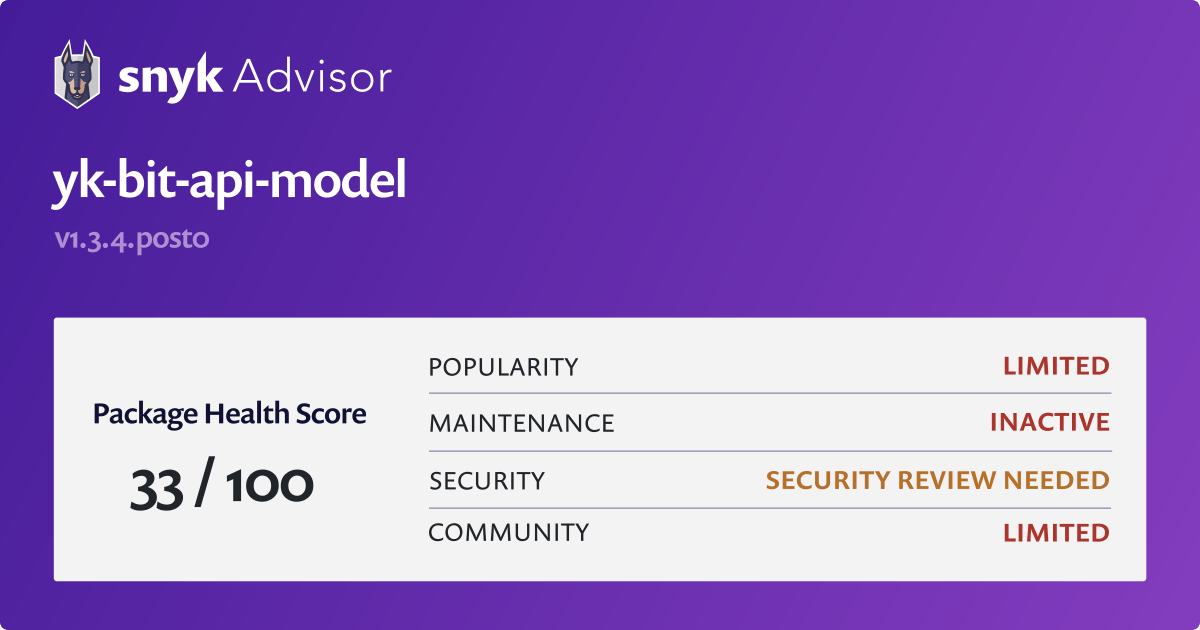 yk-bit-api-model - Python Package Health Analysis | Snyk