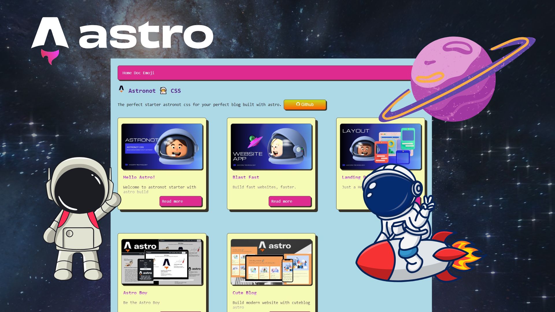 Astro Js astronot website themes template