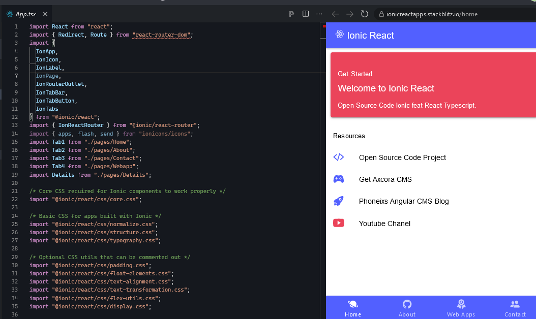 Ionic react mobile website themes template