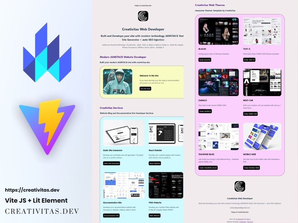 Vite Lit Portfolio Landing Page website themes template