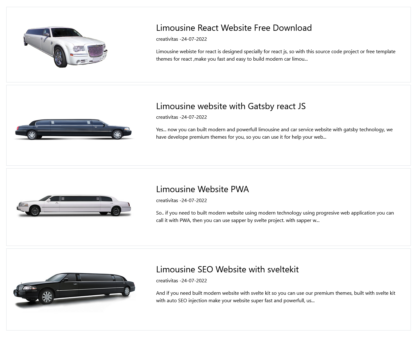 React Simple car blog website themes template