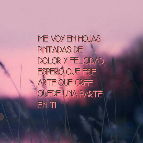 Frase #52953: Me voy en hojas pintadas de dolor y felicidad, esperó que ...