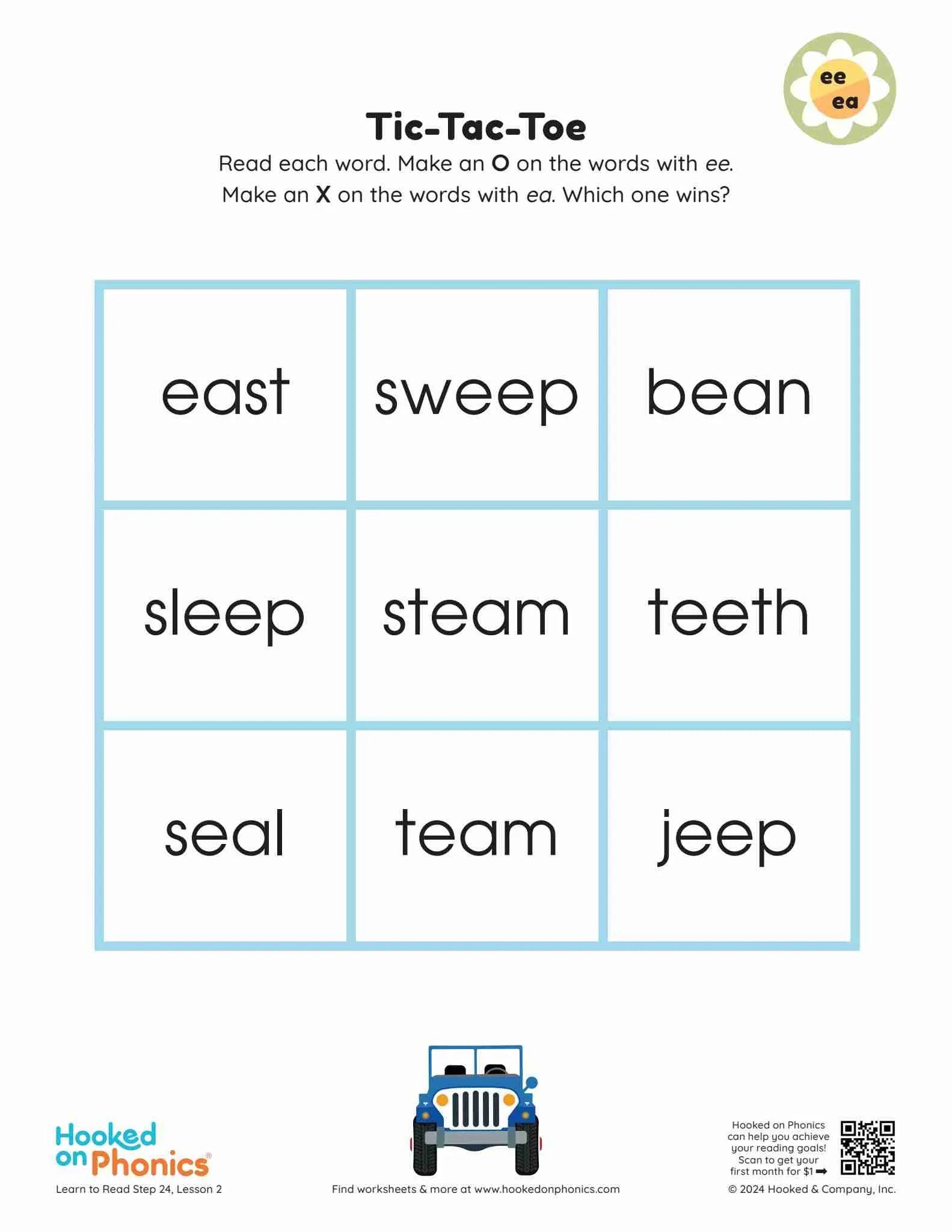 EE-EA Vowel Team Tic-Tac-Toe | Hooked on Phonics
