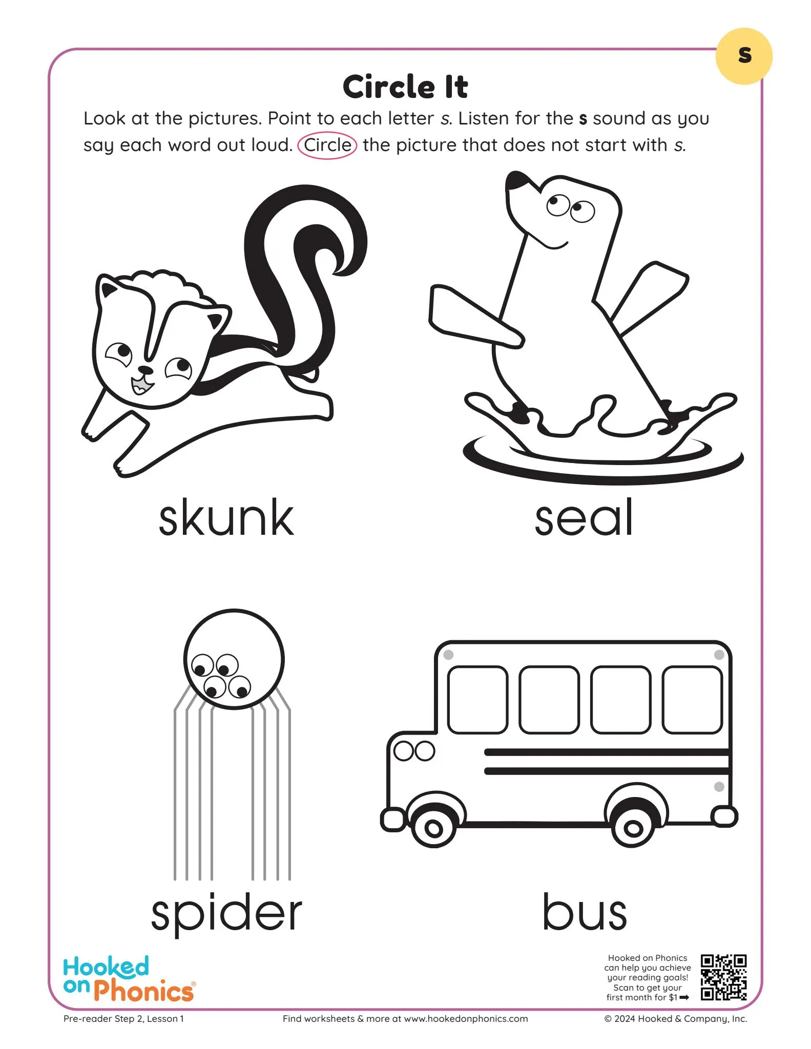 Lowercase Letter S Circle It Worksheet | Hooked on Phonics