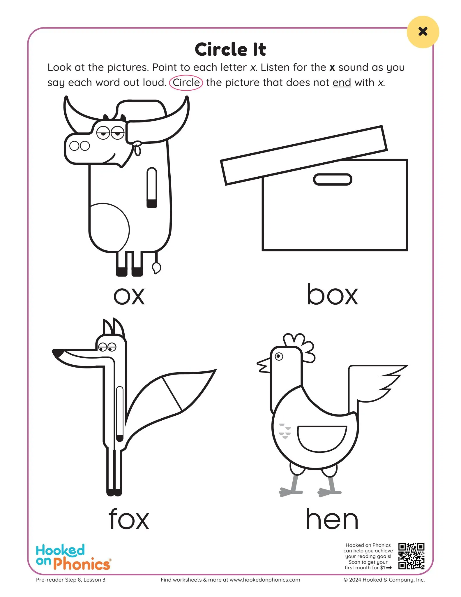Lowercase Letter X Circle It Worksheet | Hooked on Phonics