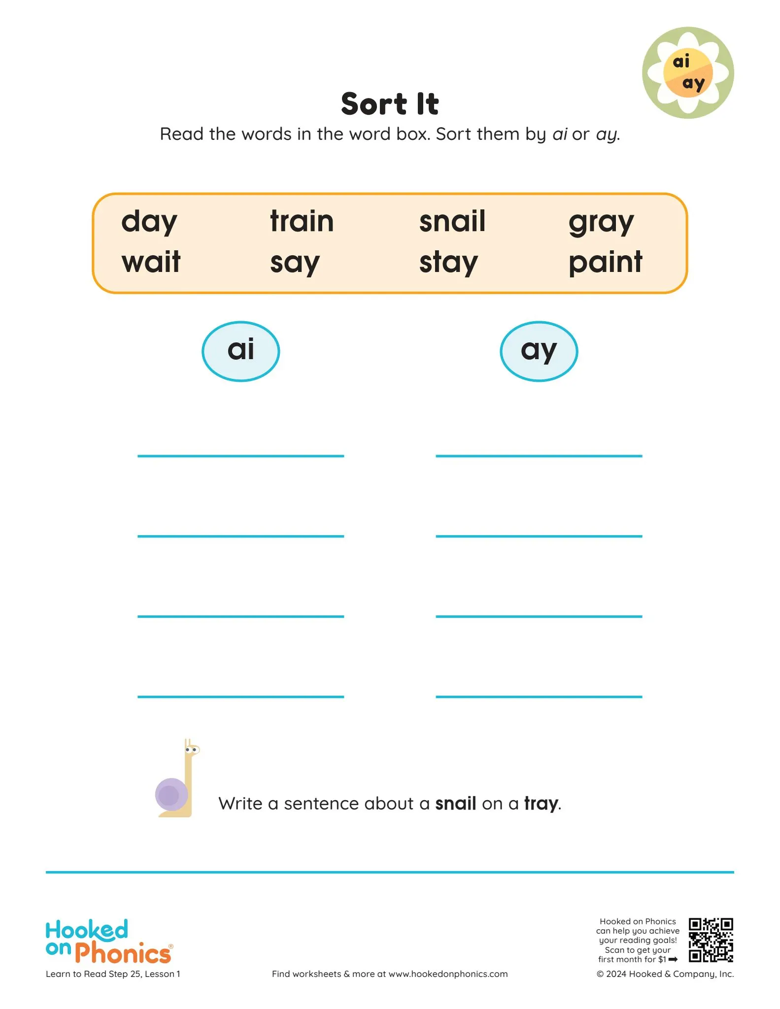 AI-AY Vowel Team Sort It | Hooked on Phonics