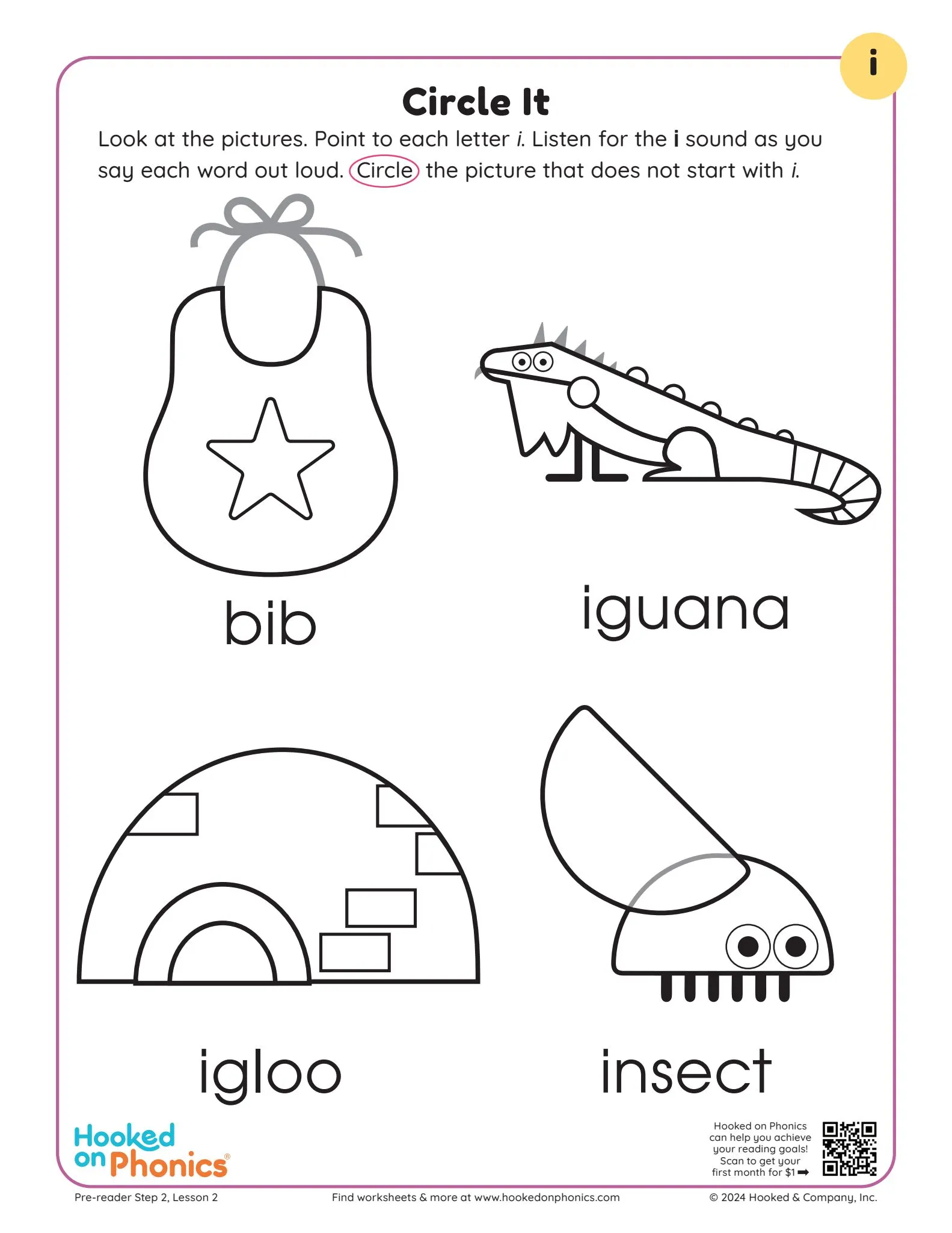 Lowercase Letter I Circle It Worksheet | Hooked on Phonics