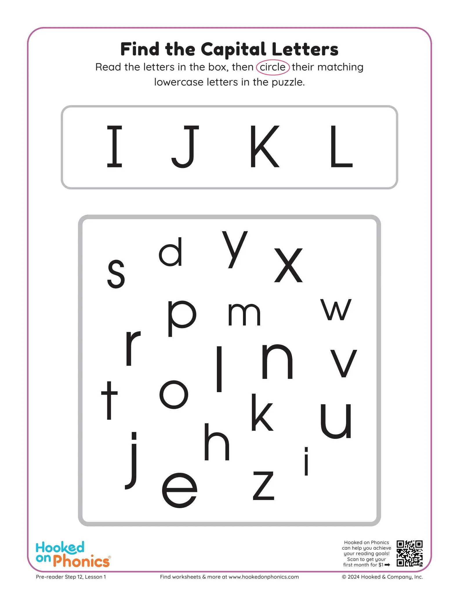 Capital Letters I, J, K, L Letter Find Worksheet | Hooked on Phonics