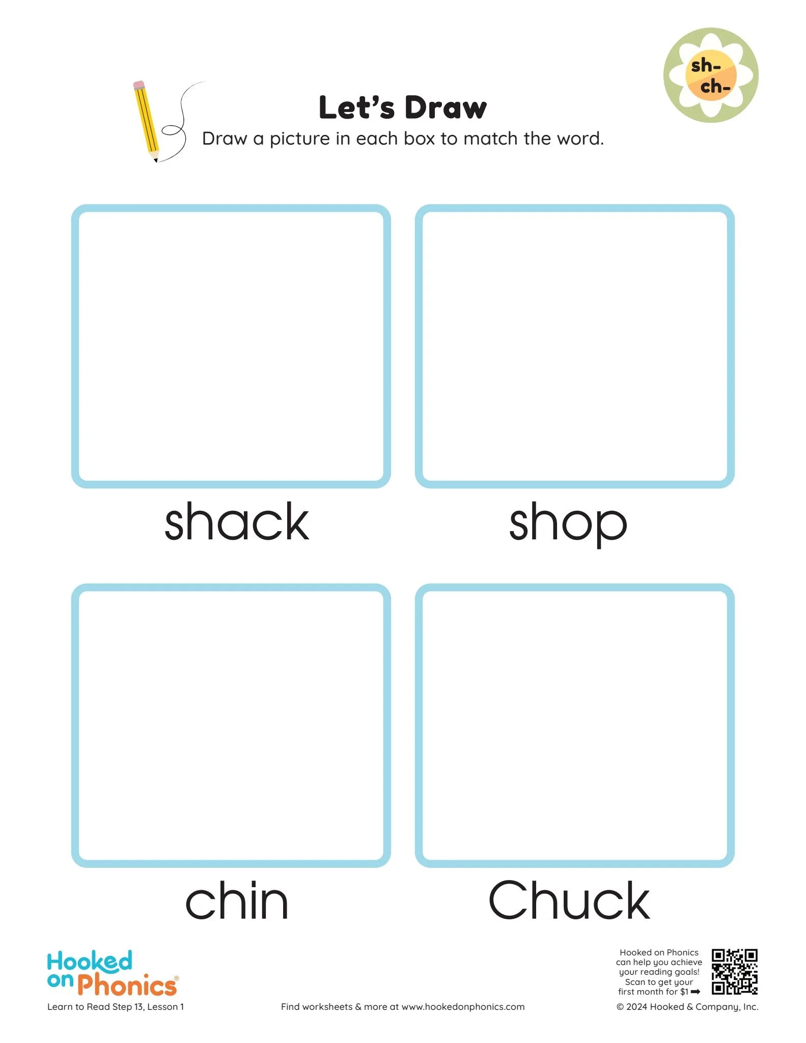 SH-CH Words Let's Draw Worksheet | Hooked on Phonics