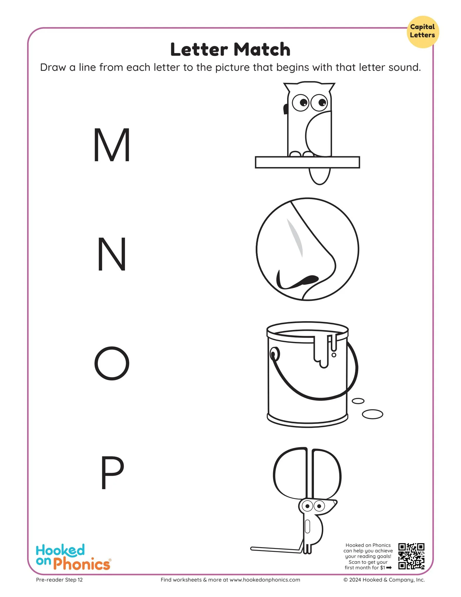Capital Letters Match MNOP Worksheet | Hooked on Phonics