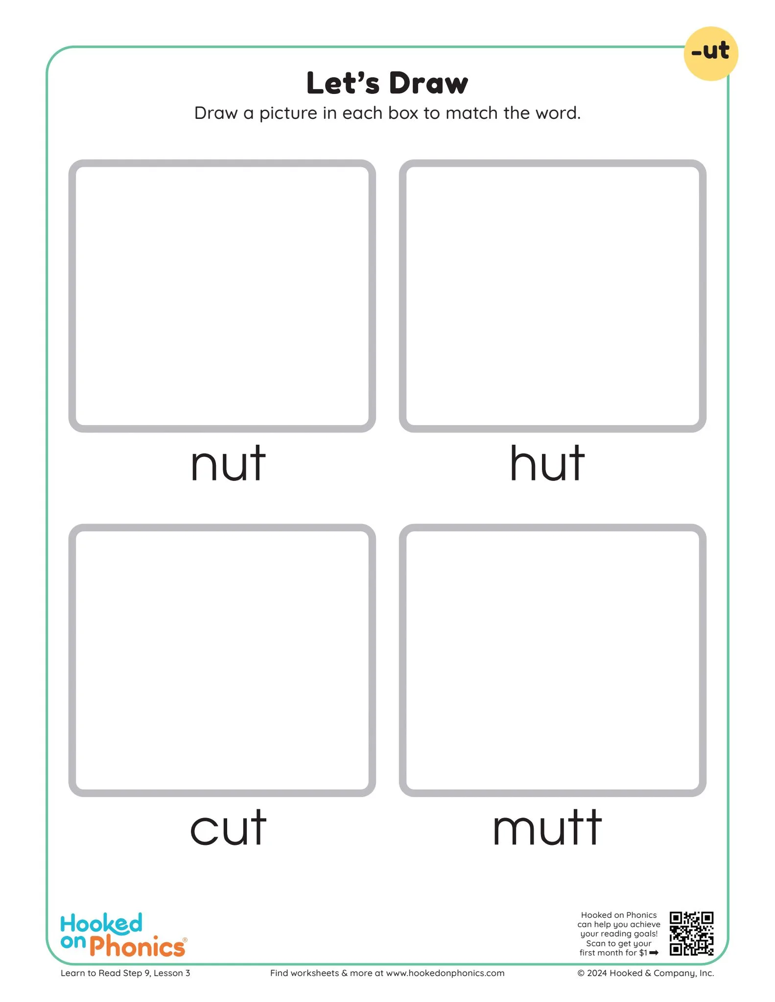 UT Word Family Let's Draw Worksheet | Hooked on Phonics
