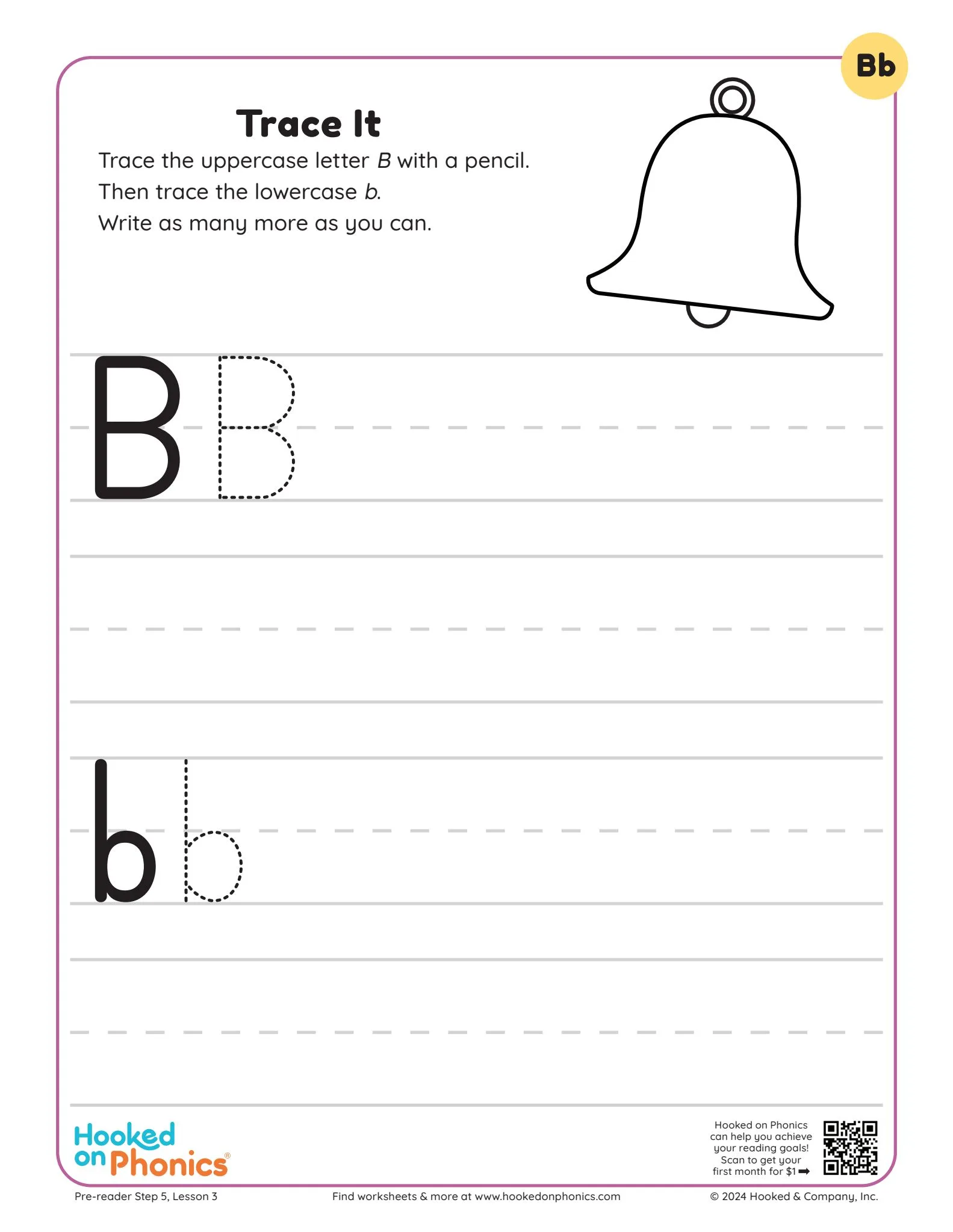 Letter B Trace It Worksheet | Hooked on Phonics