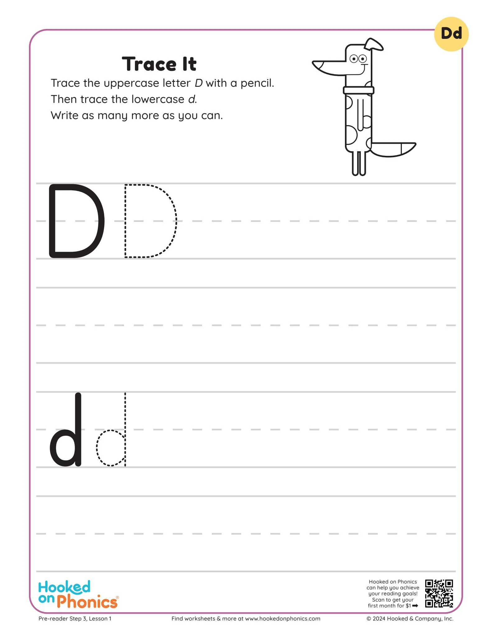Letter D Trace It Worksheet | Hooked on Phonics